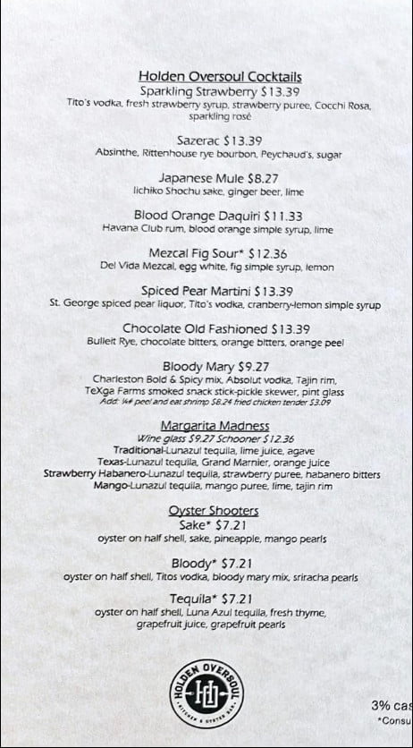 Kitchen Menus - Holden Oversoul Kitchen and Oyster bar