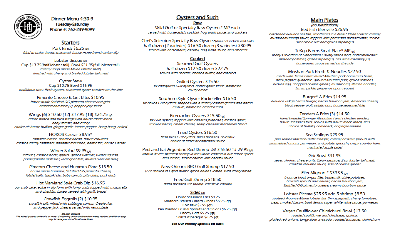 Kitchen Menus Archive - Holden Oversoul Kitchen and Oyster bar