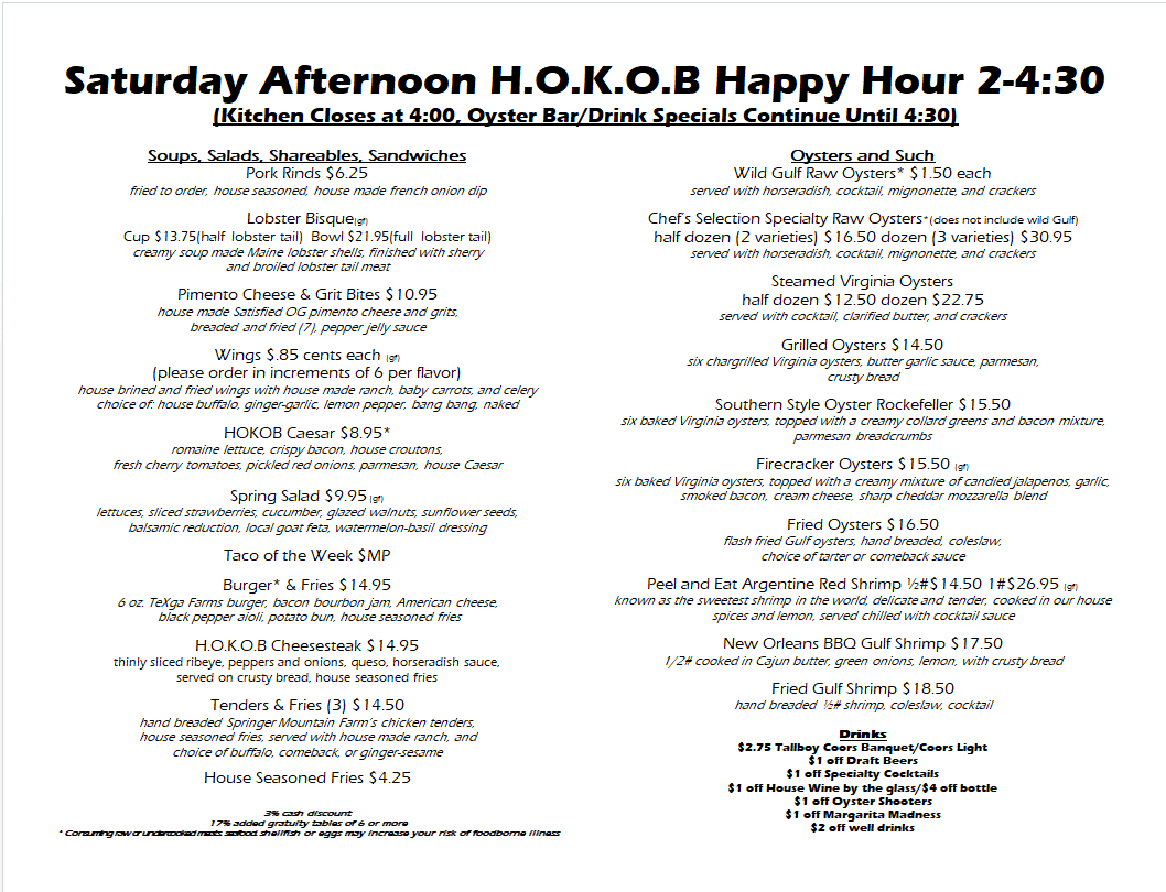 Kitchen Menus - Holden Oversoul Kitchen and Oyster bar