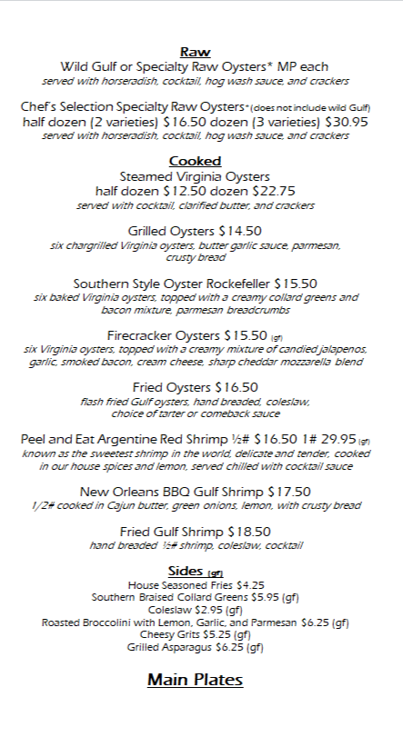 Kitchen Menus - Holden Oversoul Kitchen and Oyster bar
